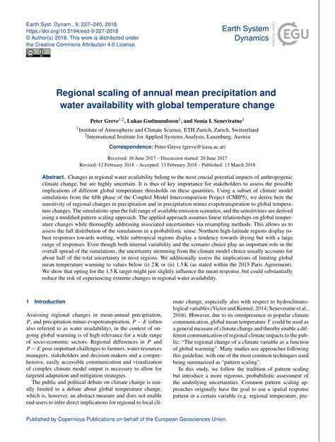 Pdf Regional Scaling Of Annual Mean Precipitation And Water