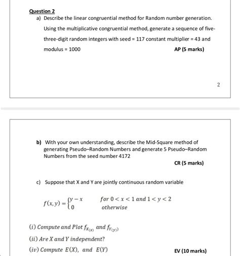 Solved Question 2 A Describe The Linear Congruential Method