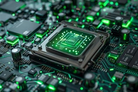 A Processor With A Green And Silver Design And A Bio System On It Premium Ai Generated Image