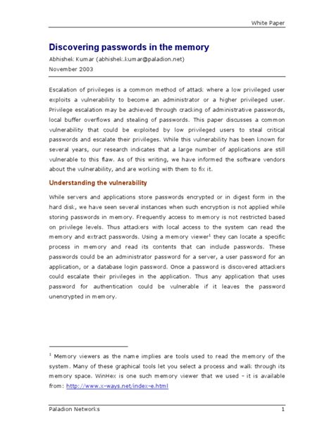 Discovering Passwords In The Memory By Abhishek Kumar Pdf Password