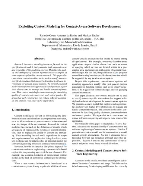 Pdf Exploiting Context Modeling For Context Aware Software Development