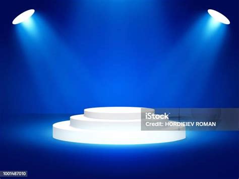 무대 조명 무대 연단 장면 함께 파란색 배경 벡터 일러스트 레이 션에 시상식에 대 한 연단 1에 대한 스톡 벡터 아트 및 기타 이미지 Istock