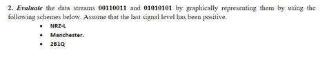 Solved 2 Evaluate The Data Streams 00110011 And 01010101 By