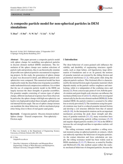 Pdf A Composite Particle Model For Non Spherical Particles In Dem