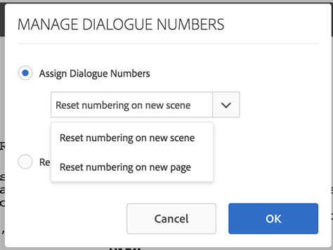 Manage Dialogue Numbers