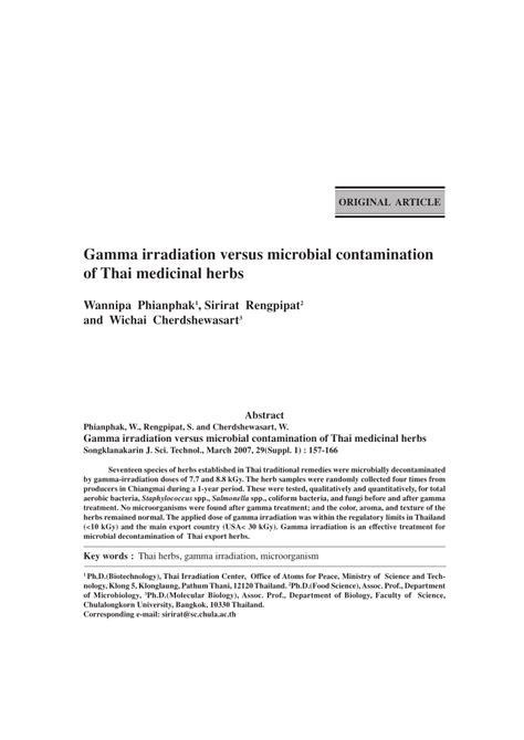 Pdf Gamma Irradiation Versus Microbial Contamination Of Thai
