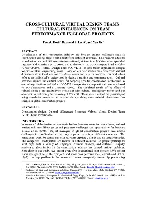 Pdf Cross Cultural Virtual Design Team Cultural Influence On Team Performance