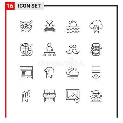 16 Thematic Vector Outlines And Editable Symbols Of Globe Development Sea Develop Cloud