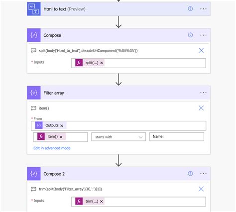 extract information from an email with power automate