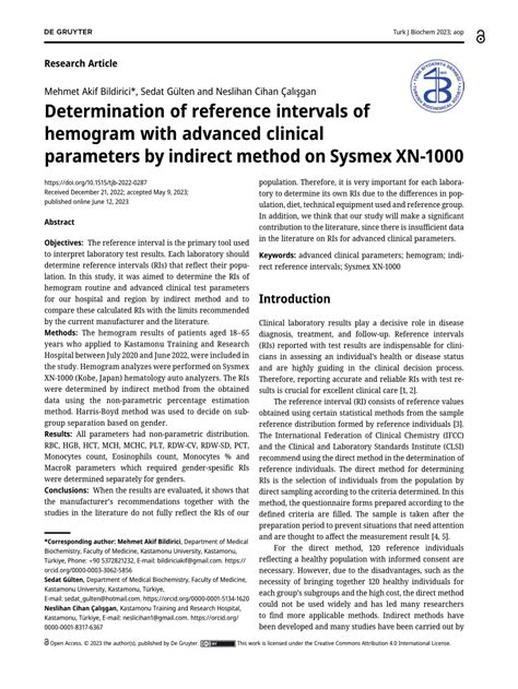 pdf determination of reference intervals of hemogram with advanced