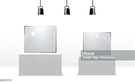 흰색 스탠드에 현실적인 유리 상자 또는 컨테이너 벡터 그림입니다 0명에 대한 스톡 벡터 아트 및 기타 이미지 0명 3차원