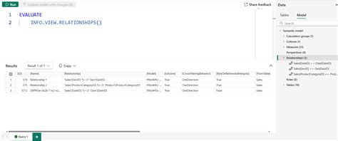 信息。视图。relationships 函数 （dax） dax microsoft learn