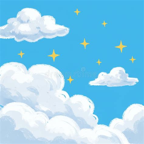 A Whimsical Digital Illustration Features Fluffy White Cumulus Clouds
