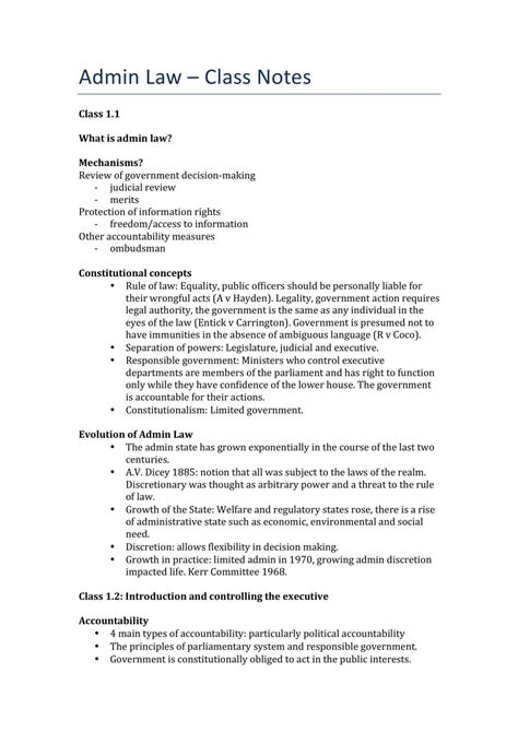 Admin Class Notes Laws1160 Administrative Law Unsw Thinkswap