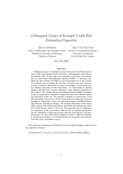 Pdf Orthogonal Arrays Of Strength 3 With Full Estimation Capacities
