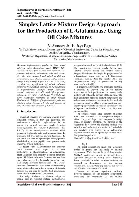 Pdf Simplex Lattice Mixture Design Approach For The Production Of L Glutaminase Using Oil Cake