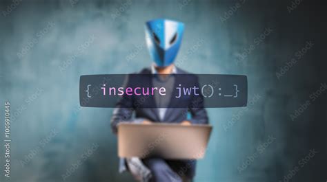 Cybersecurity Concept Insecure Jwt On Foreground Screen Hacker Silhouette Hidden With Low Poly