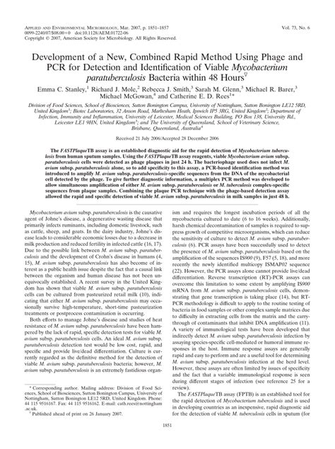 Pdf Development Of A New Combined Rapid Method Using Phage And Pcr