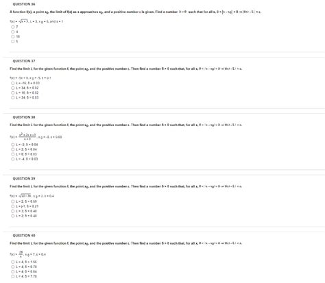 Solved A Function F X A Point X The Limit Of F X As X Chegg Com