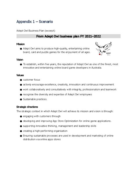 Bsbtwk 503 Task Appendix 1 Scenario Appendix 1 Scenario Adept Owl
