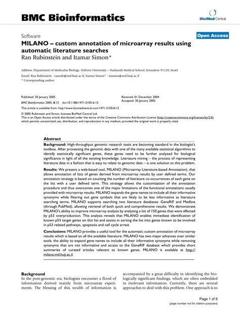 Pdf Milano Custom Annotation Of Microarray Results Using Automatic