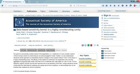 Pdf Data Based Sensitivity Kernel In A Highly Reverberating Cavity