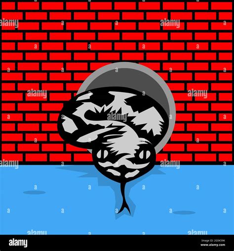 Python Comes Out Of The Water Pipe Vector Illustration On Brick Wall Background Stock Vector