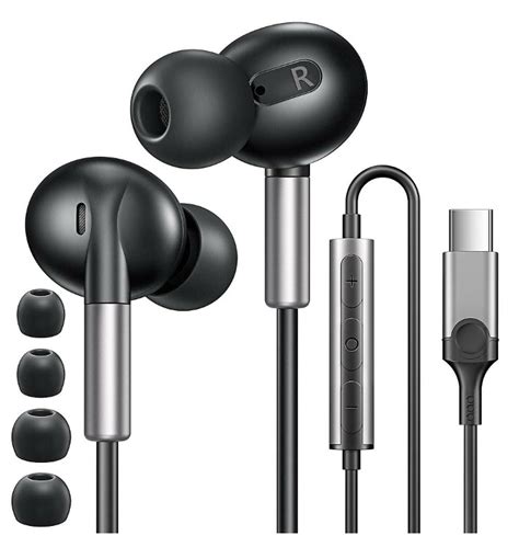 Aolcev Usb C 유선 이어버드 아이폰 15용 마이크가 있는 딥 베이스 헤드폰 삼성 갤럭시 S23 S2 티몬