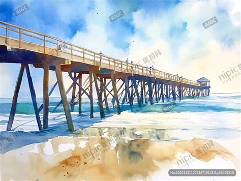 Ai创作图栈桥风光长图 莫宁顿栈桥 木桥插画 码头桥心灵治愈 唯美海岸风景插画 海岸栈桥 海滩栈桥 栈桥图片 海面海上栈桥 海边唯美手绘 唯美海边插画 洛杉矶水彩插画彩绘 海边插画 西海岸栈桥