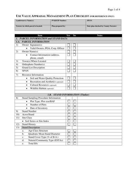 Vermont Use Value Appraisal Management Plan Checklist Fill Out Sign