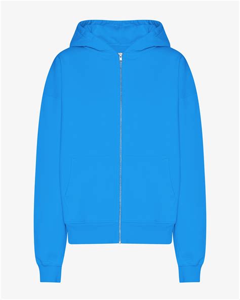 Organic Oversized Zip Hood Pacific Blue Colorful Standard