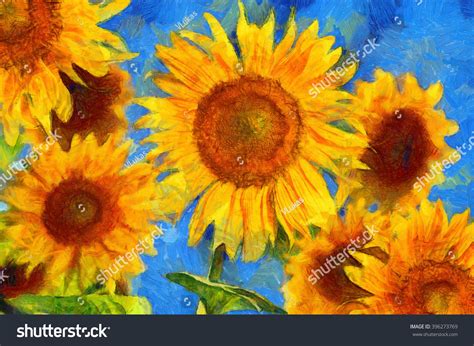 Sunflowers Vincent Van Gogh Style Digital Stock Illustration 396273769