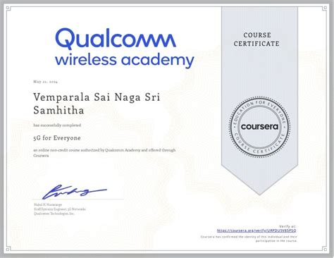 Completed 5g For Everyone Course By Qualcomm Sri Samhitha Vemparala Posted On The Topic