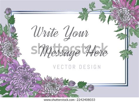 Horizontal Floral Frame Pink Purple Chrysanthemums Stock Vector