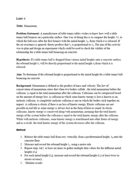 Physics Lab 6 Momentumdocx Pdf Collision Momentum