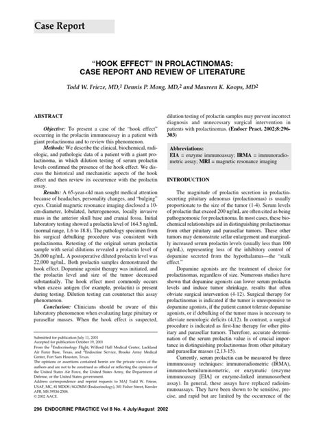 Hook Effect In Prolactinomas Case Report And Review Of Literature