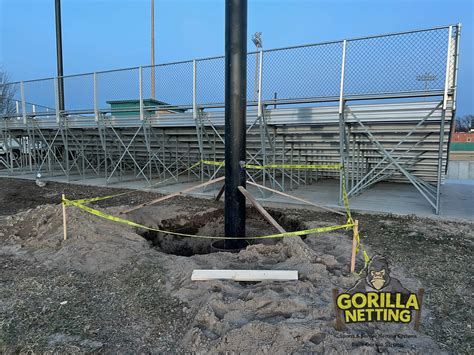 Cable Suspended Tie Back Backstop Netting Installation At Bill Wood