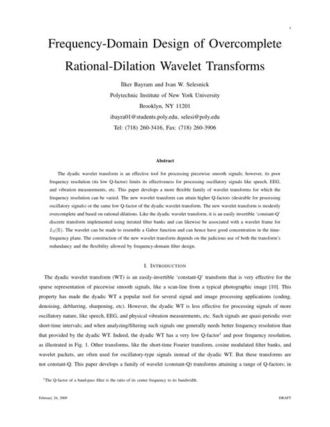 Pdf Frequency Domain Design Of Overcomplete Rational Dilation Wavelet Transforms