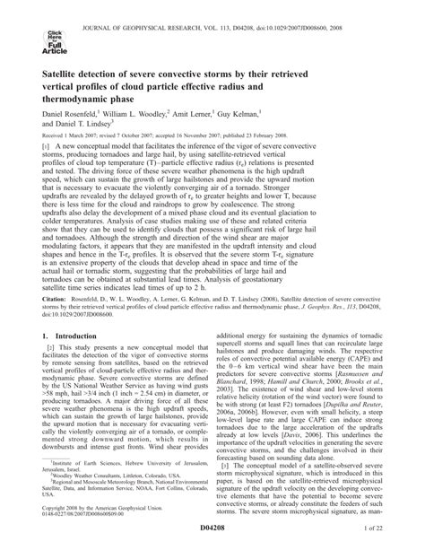 Pdf Satellite Detection Of Severe Convective Storms By Their