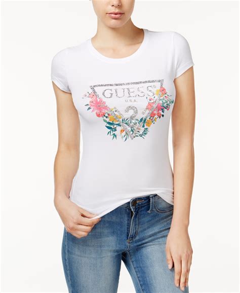 Guess Glitter Detail Floral Graphic T Shirt And Reviews Tops Women