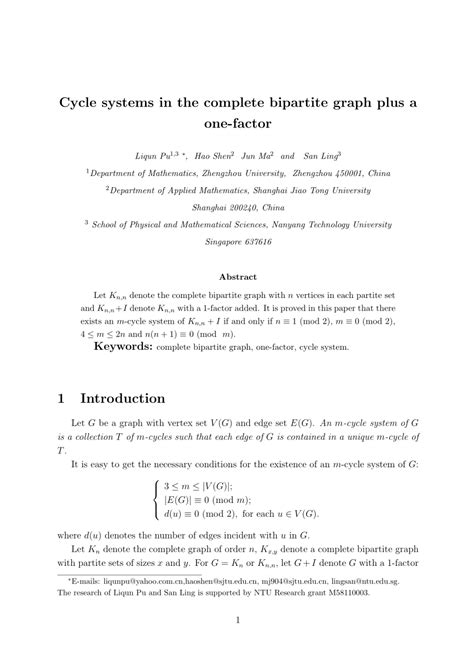 Pdf Cycle Systems In The Complete Bipartite Graph Plus A One Factor