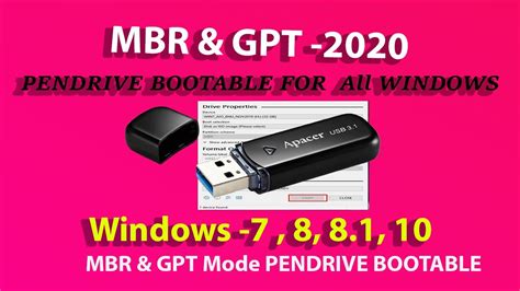 how to make pendrive bootable all windows mbr and gpt mode youtube
