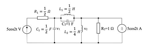 steady state find v1 and v2 for the circuit electrical