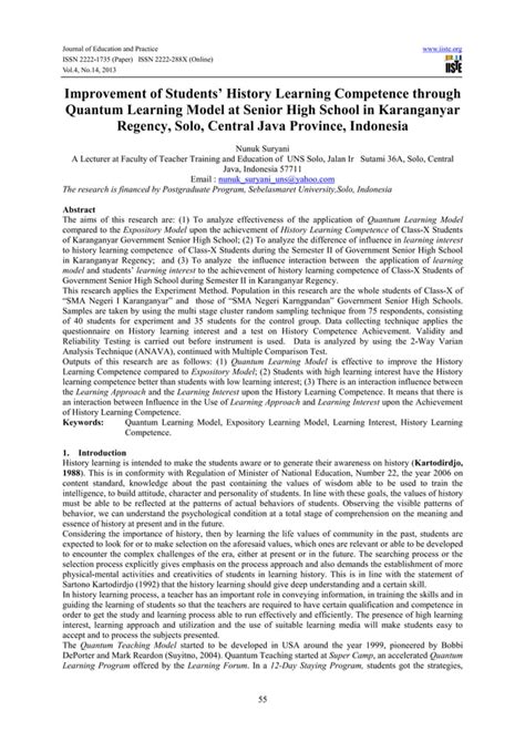 Improvement Of Students History Learning Competence Through Quantum