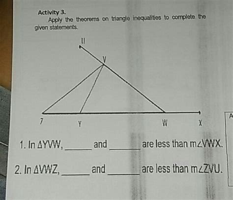 solved activity 3 apply the theorems on triangle inequalities to
