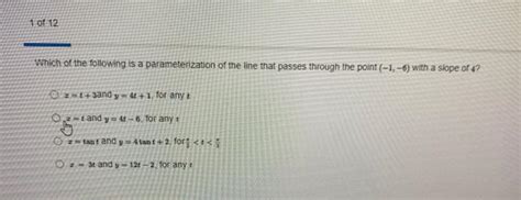 solved 1 of 12 which of the following is a parameterization