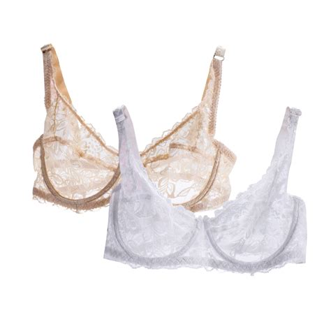Wancir 2pc Sexy Sheer See Through Bras Unlined Underwire Lace Mesh Non