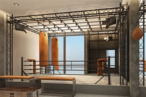로프트 스타일과 카펫 바닥 3d 렌더링 장비 훈련 복싱 링 복싱 체육관 0명에 대한 스톡 사진 및 기타 이미지 0명 3차원 형태 가정의 방 Istock