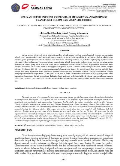 Aplikasi Super Enkripsi Kriptografi Menggunakan Kombinasi Transposisi Kolom Dan Vigenere Cipher