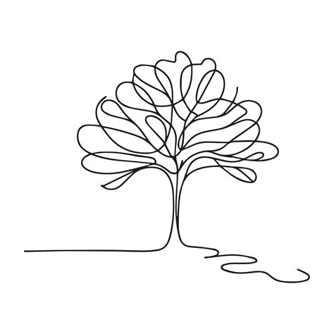 Abstract Tree In Continuous Line Art Drawing Style Minimalist Black Linear Sketch Isolated On